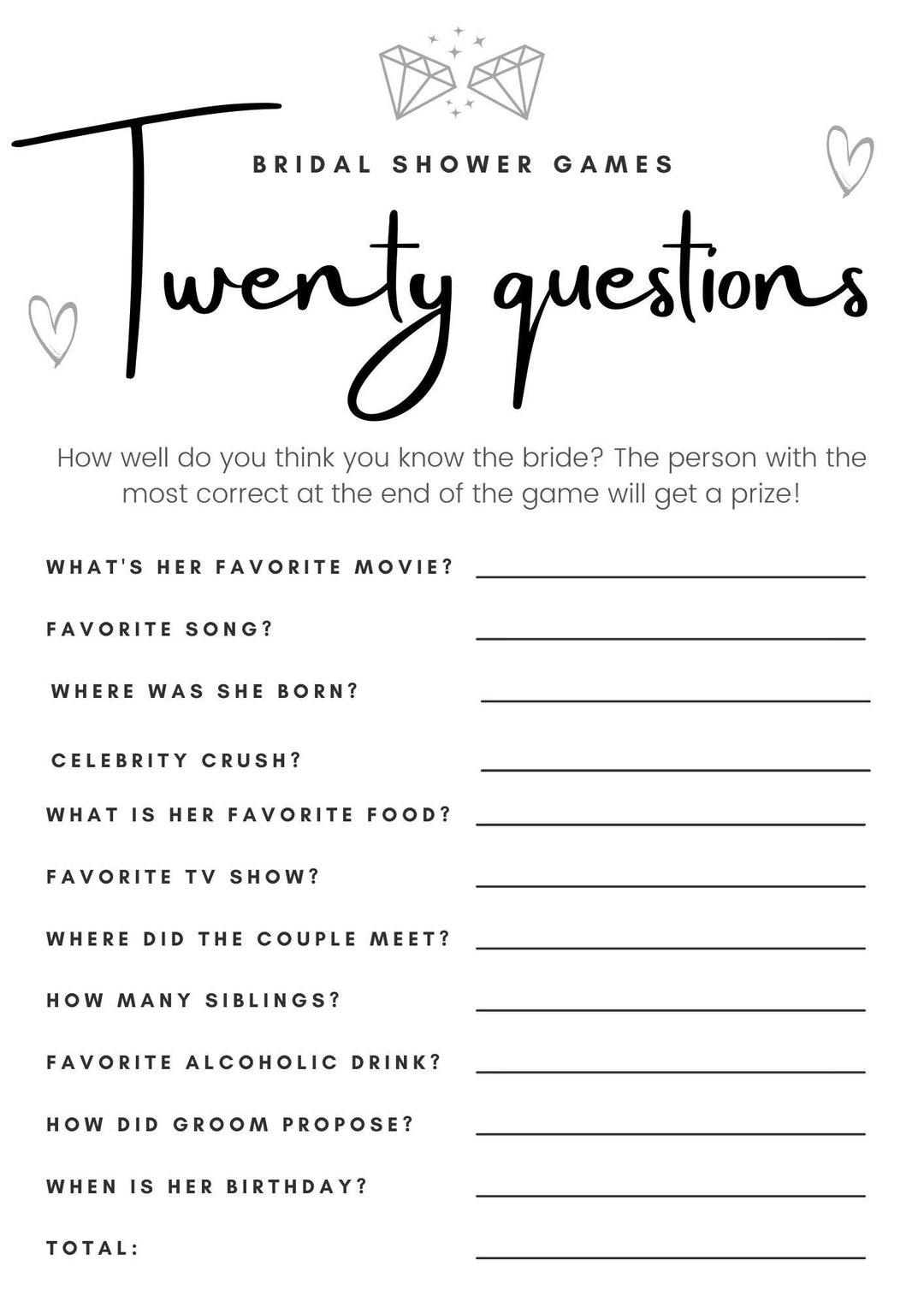 Bride Trivia Bridal Shower Game, Groom Trivia Game, Bridal Shower Games ...