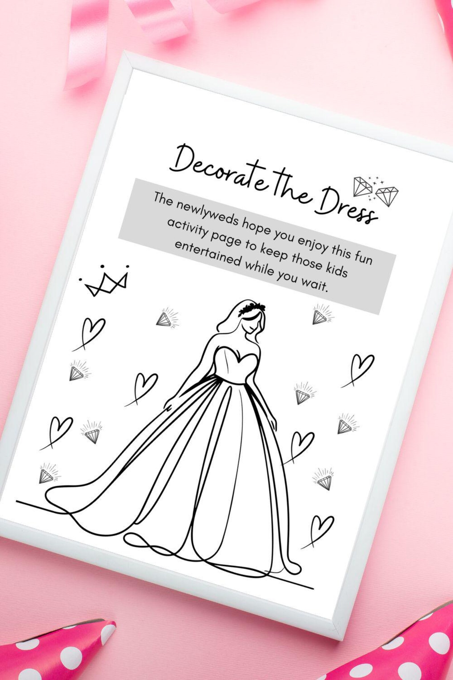 Wedding Activities for Kids, Decorate the Dress - Coloring Page for ...