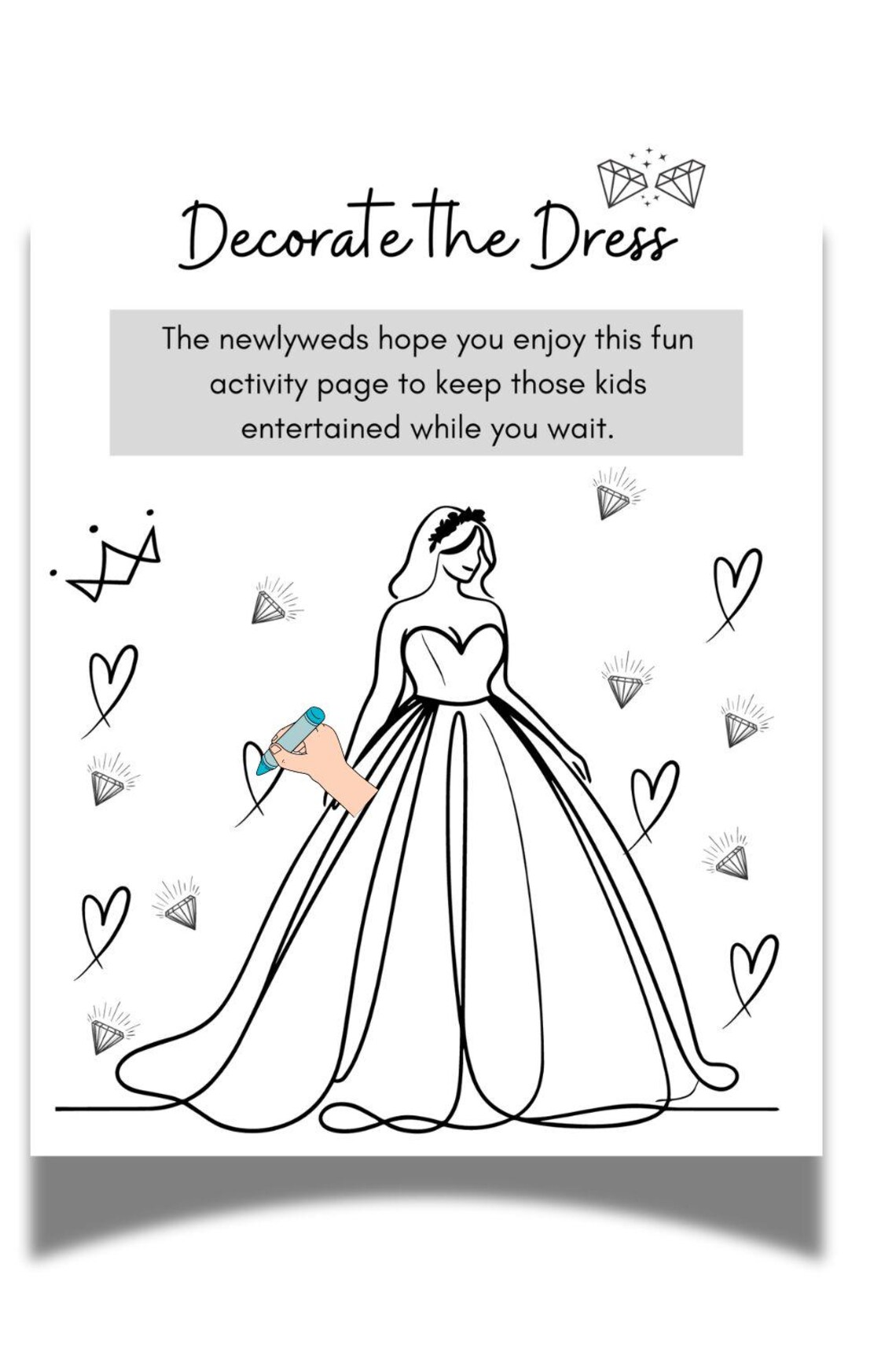 Wedding Activities for Kids, Decorate the Dress - Coloring Page for ...