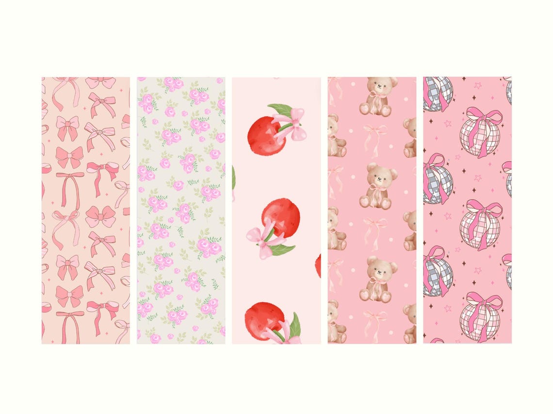 Minimal Coquette Background Printable Bookmark Set of 5 - Etsy
