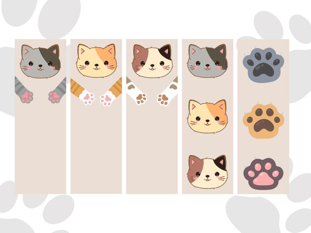 Cartoon Cat Printable Bookmark Set of 5 - Etsy