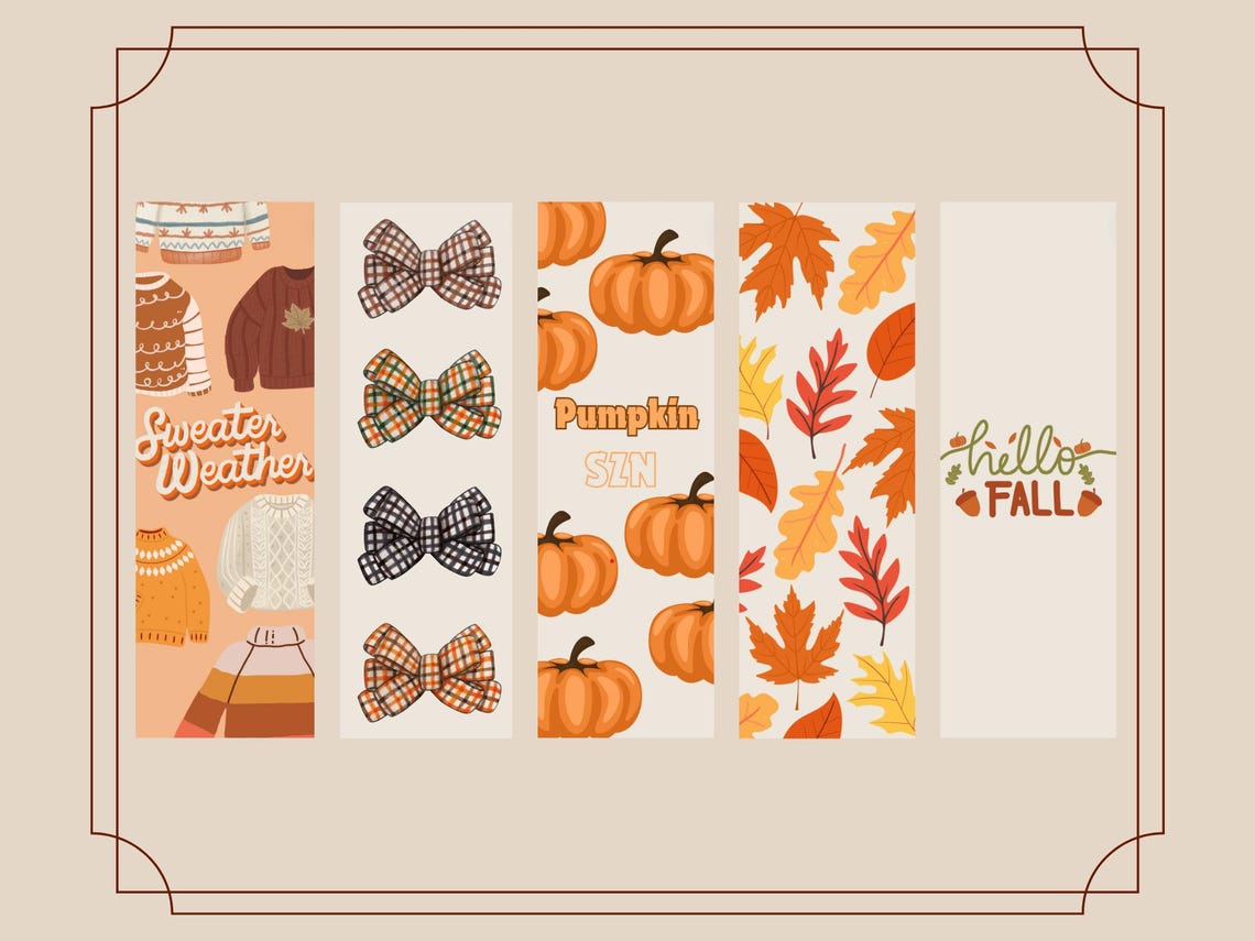 Hello Fall Printable Bookmark Set of 5 - Etsy