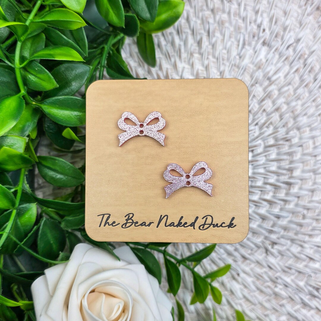 Large Pink Shimmer 2 Hole Bow Connector Earring Blanks, Price per 3 ...