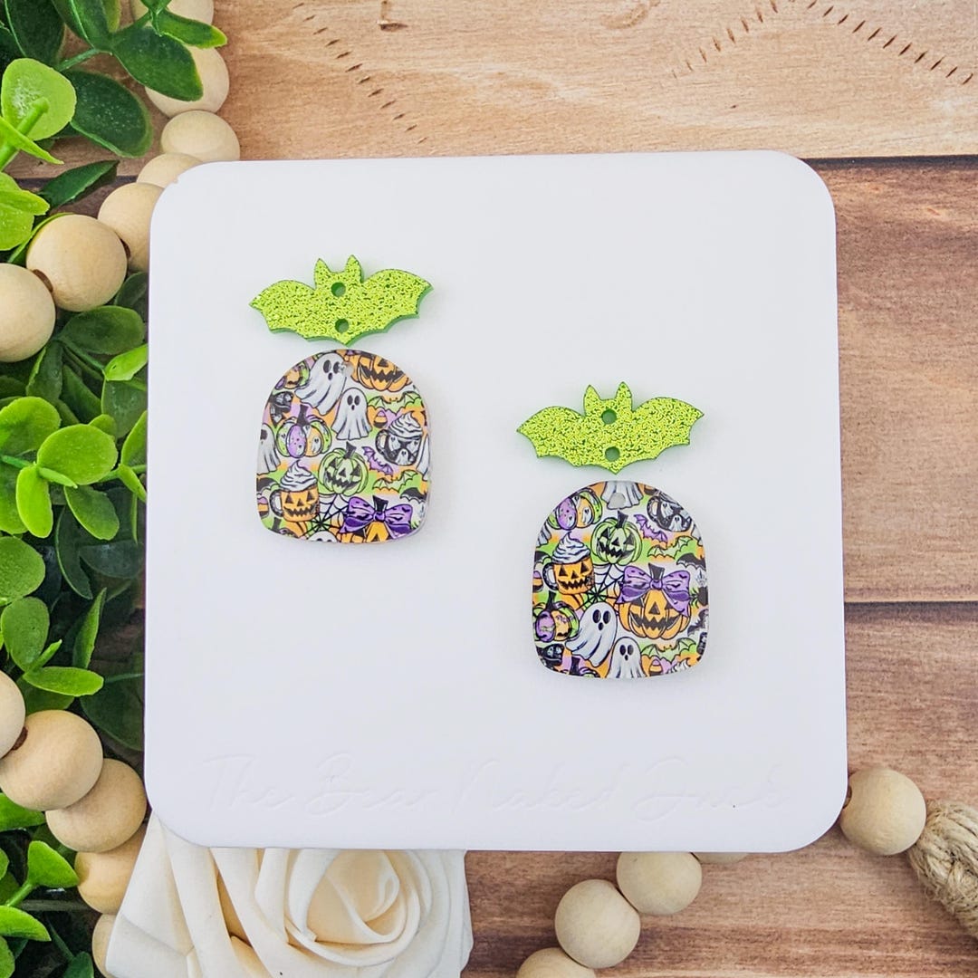 Green and Purple Halloween Gumdrop With Bat Connector Earring Blanks ...