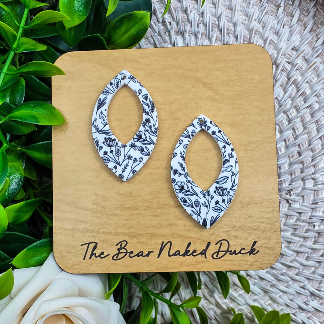 Black and White Doodle Flower Window Petal Earring Blanks, Price per ...
