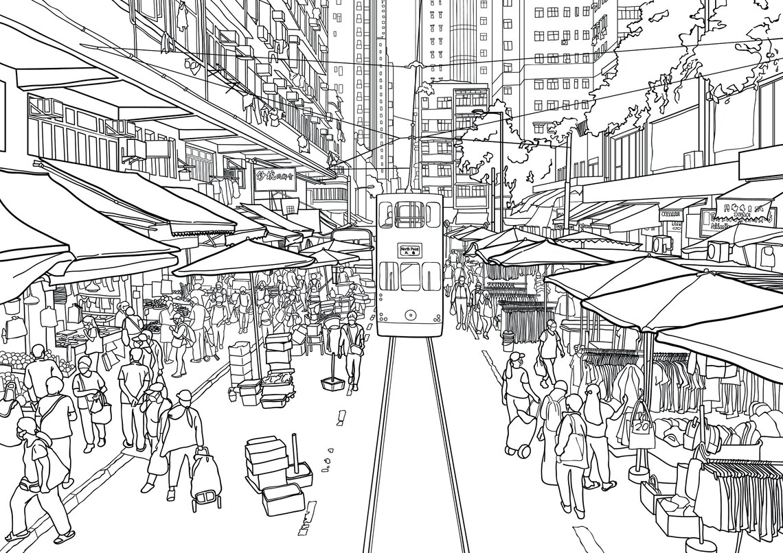 Chun Yeung Street Printable Coloring Pages, Coloring Page for Adults ...