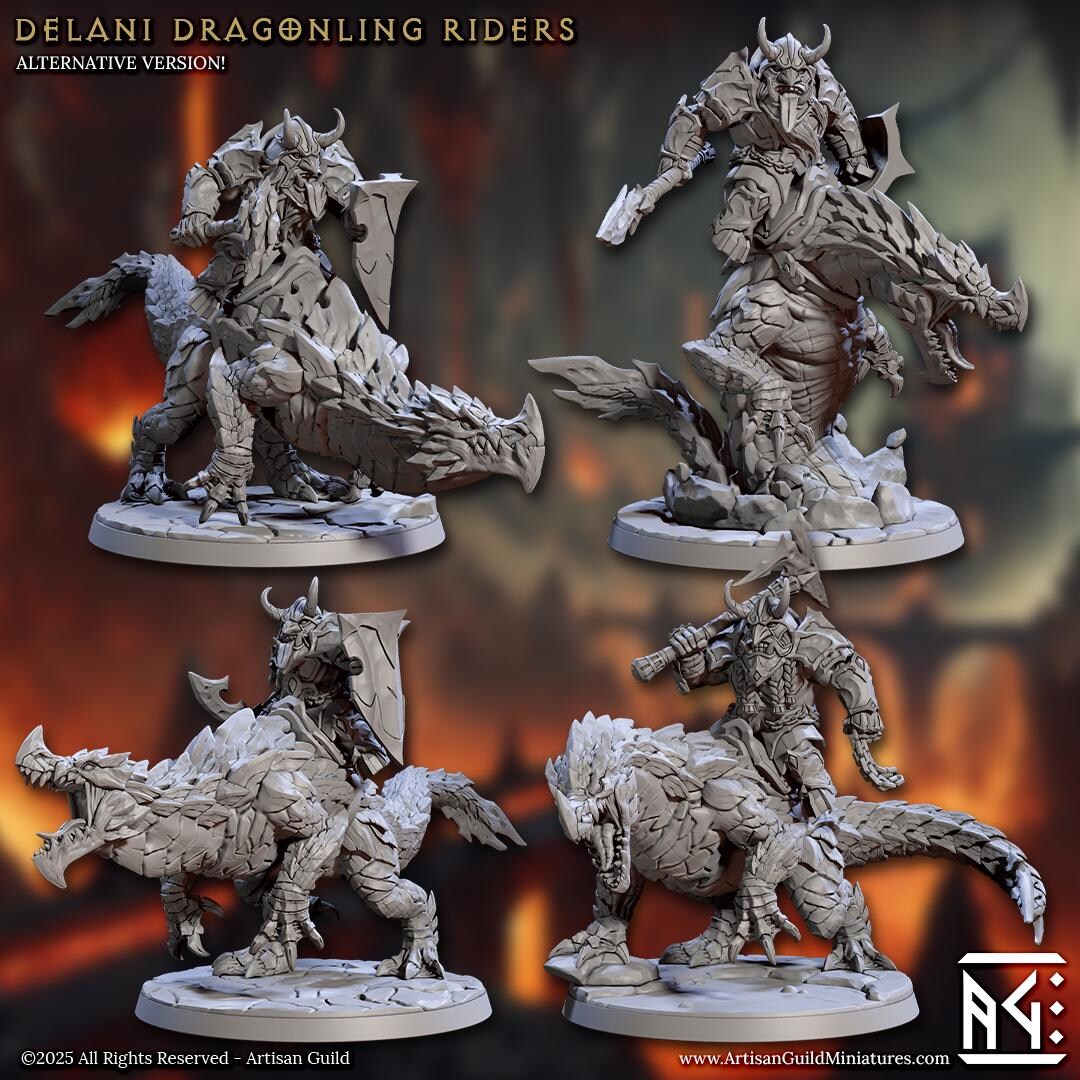 Delani Dragonling Rider Set 2 (4 Models) | 32 Mm Scale | Tabletop Unpainted Miniature | Dnd ...