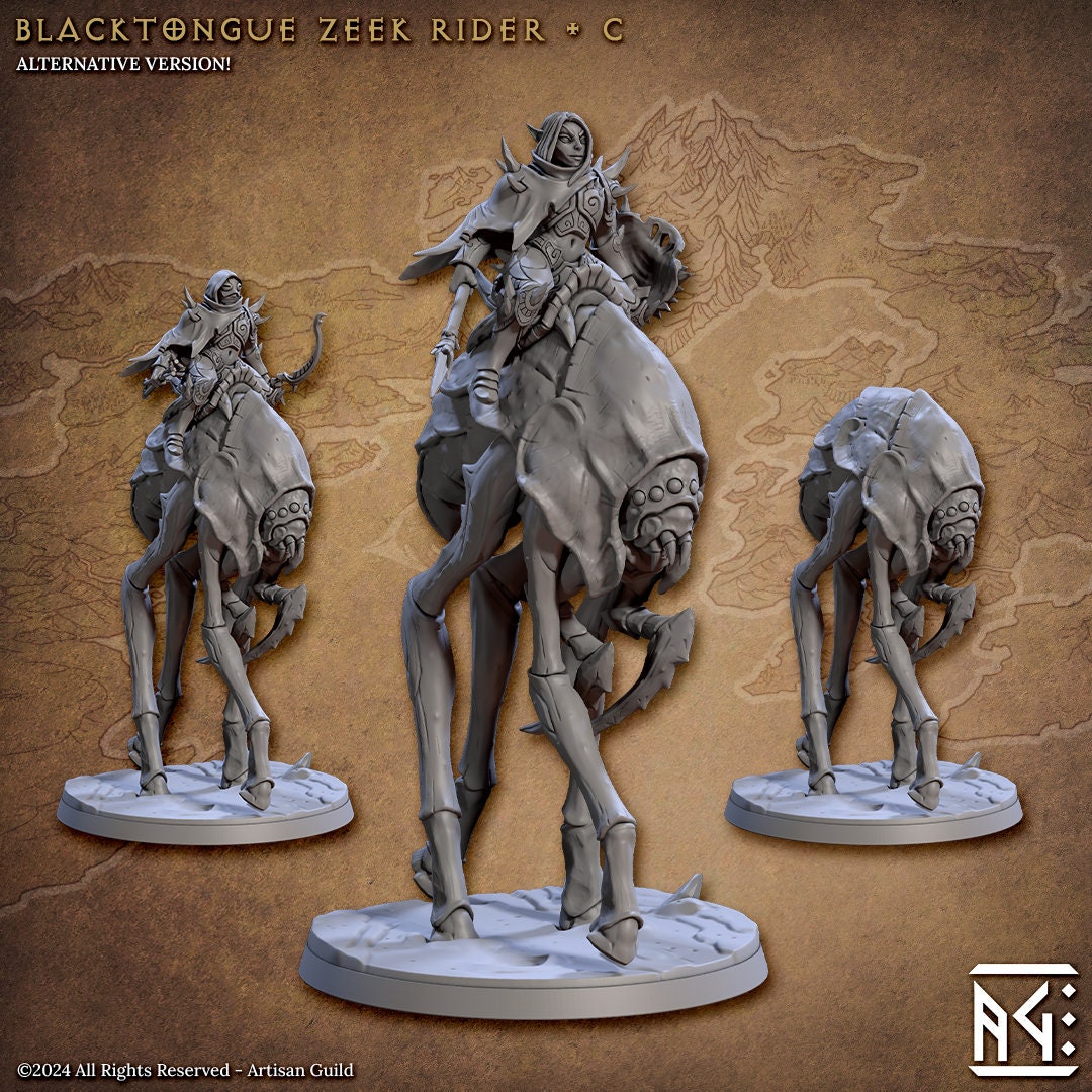 Blacktongue Zeek Rider C 32 Mm Scale Tabletop Unpainted Miniature Dnd ...