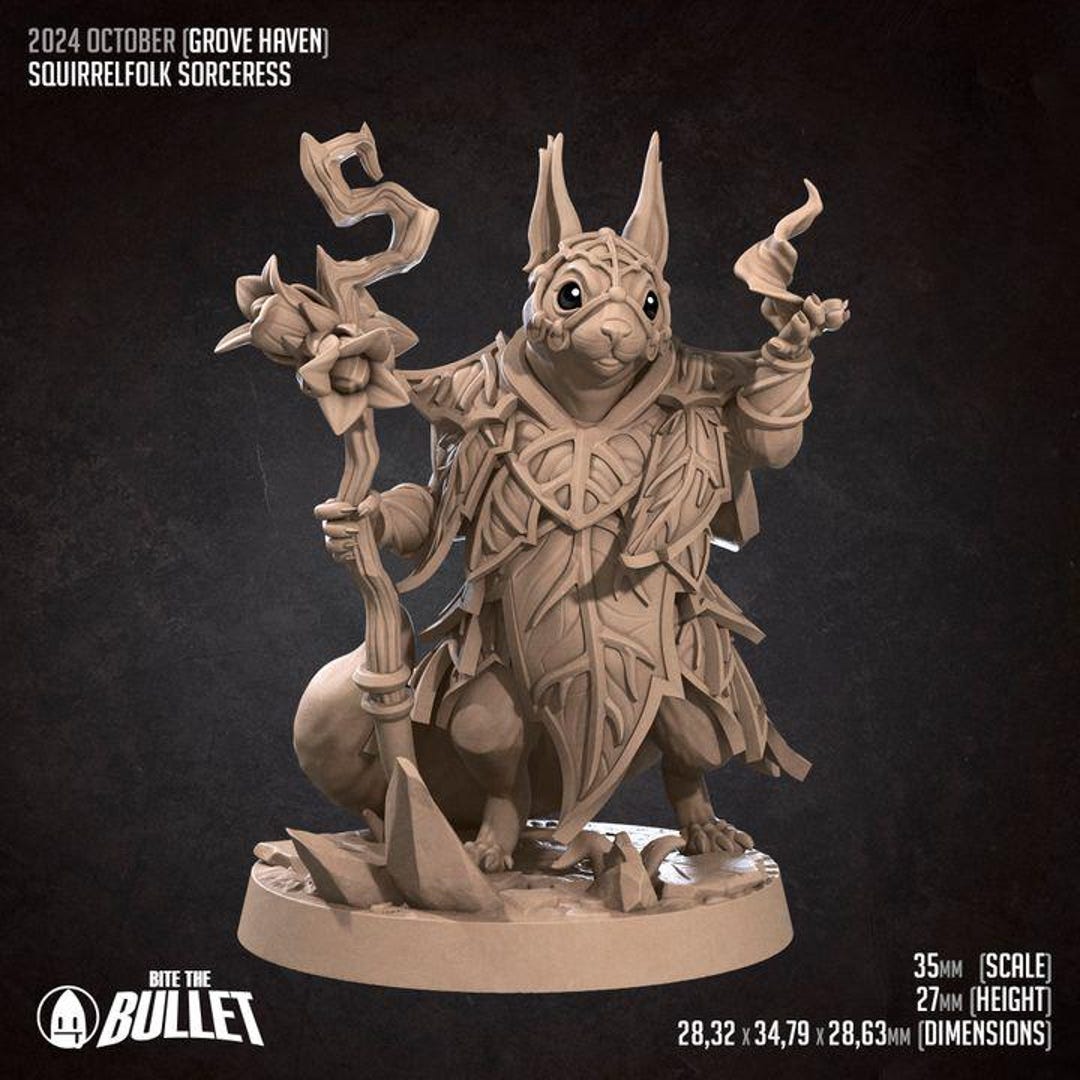 Squirrelfolk Sorceress | 35 Mm Scale | Tabletop | Unpainted Miniature ...