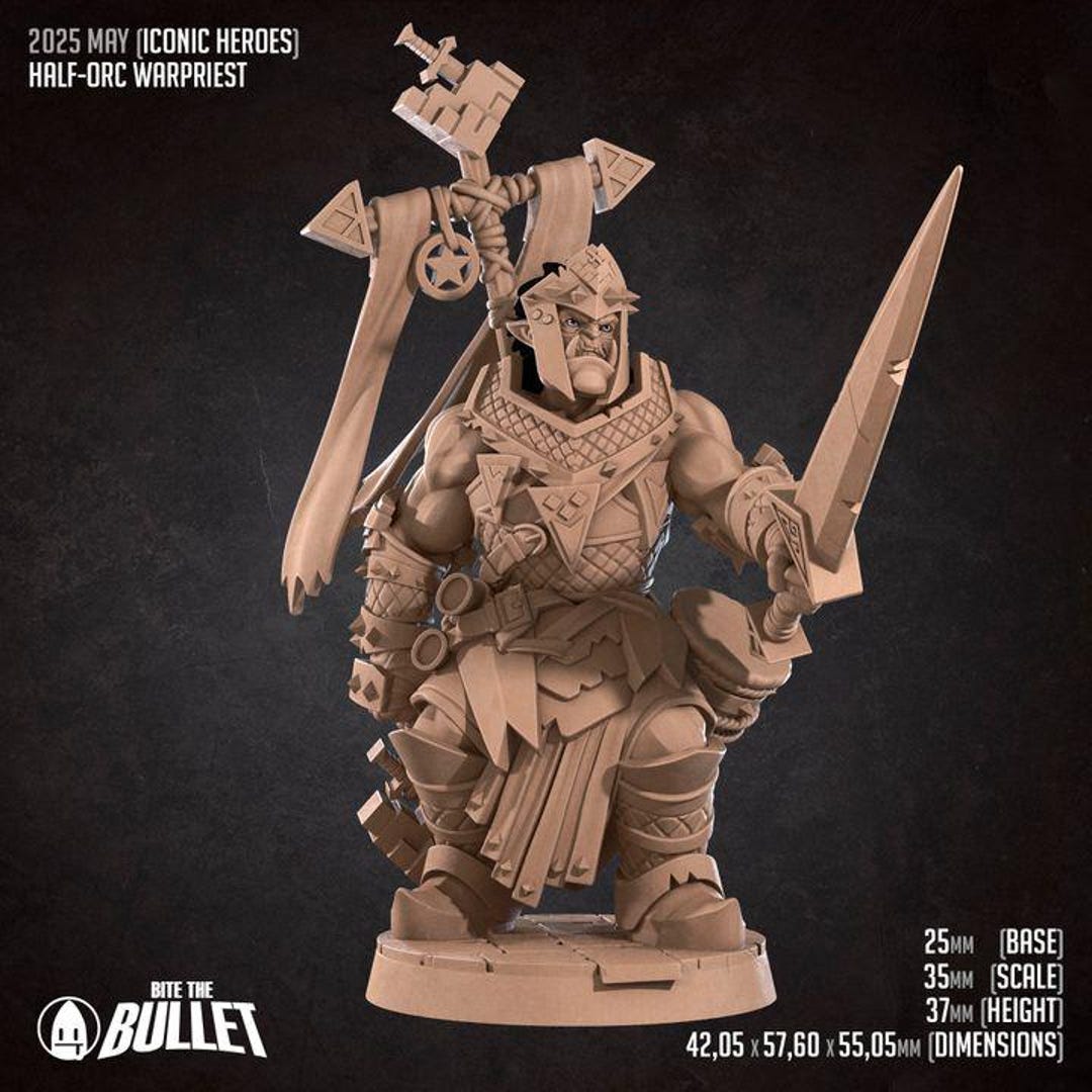 Half-orc Warpriest | 35 Mm Scale | Tabletop | Unpainted Miniature | Dnd | Dungeons and Dragons ...
