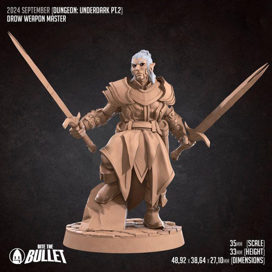 Drow Weapon Master | 35 Mm Scale | Tabletop | Unpainted Miniature | Dnd ...