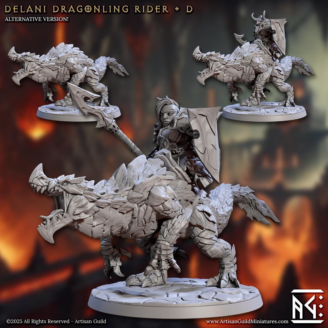 Delani Dragonling Rider D | 32 Mm Scale | Tabletop Unpainted Miniature | Dnd | Dungeons and ...