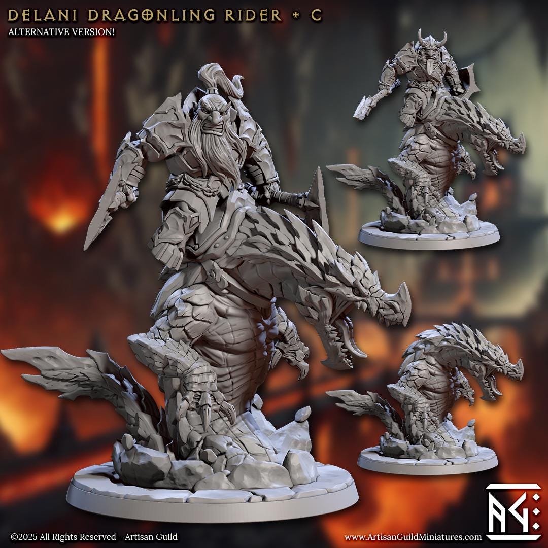 Delani Dragonling Rider C | 32 Mm Scale | Tabletop Unpainted Miniature | Dnd | Dungeons and ...