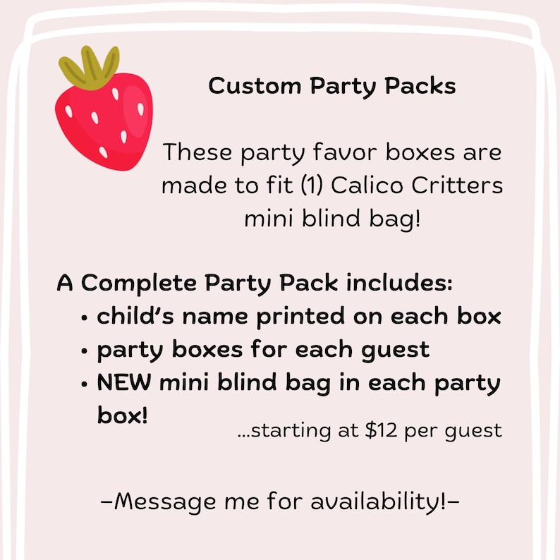 Strawberry BIRTHDAY Calico Critters Children’s Party Box Gift Bag Favor ...