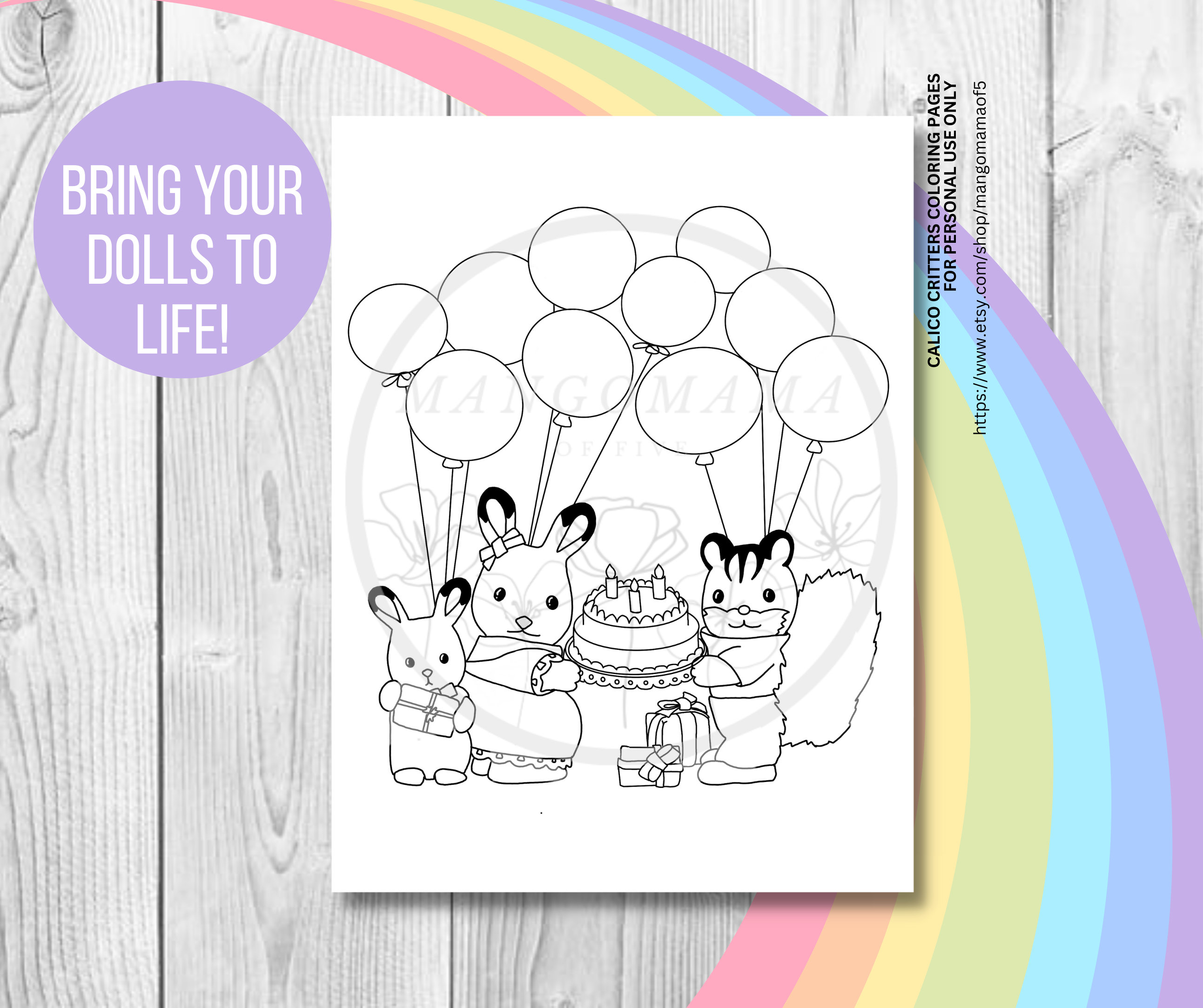 PRINTABLE Calico Critters Birthday Coloring Pages, DIY Print & Color ...