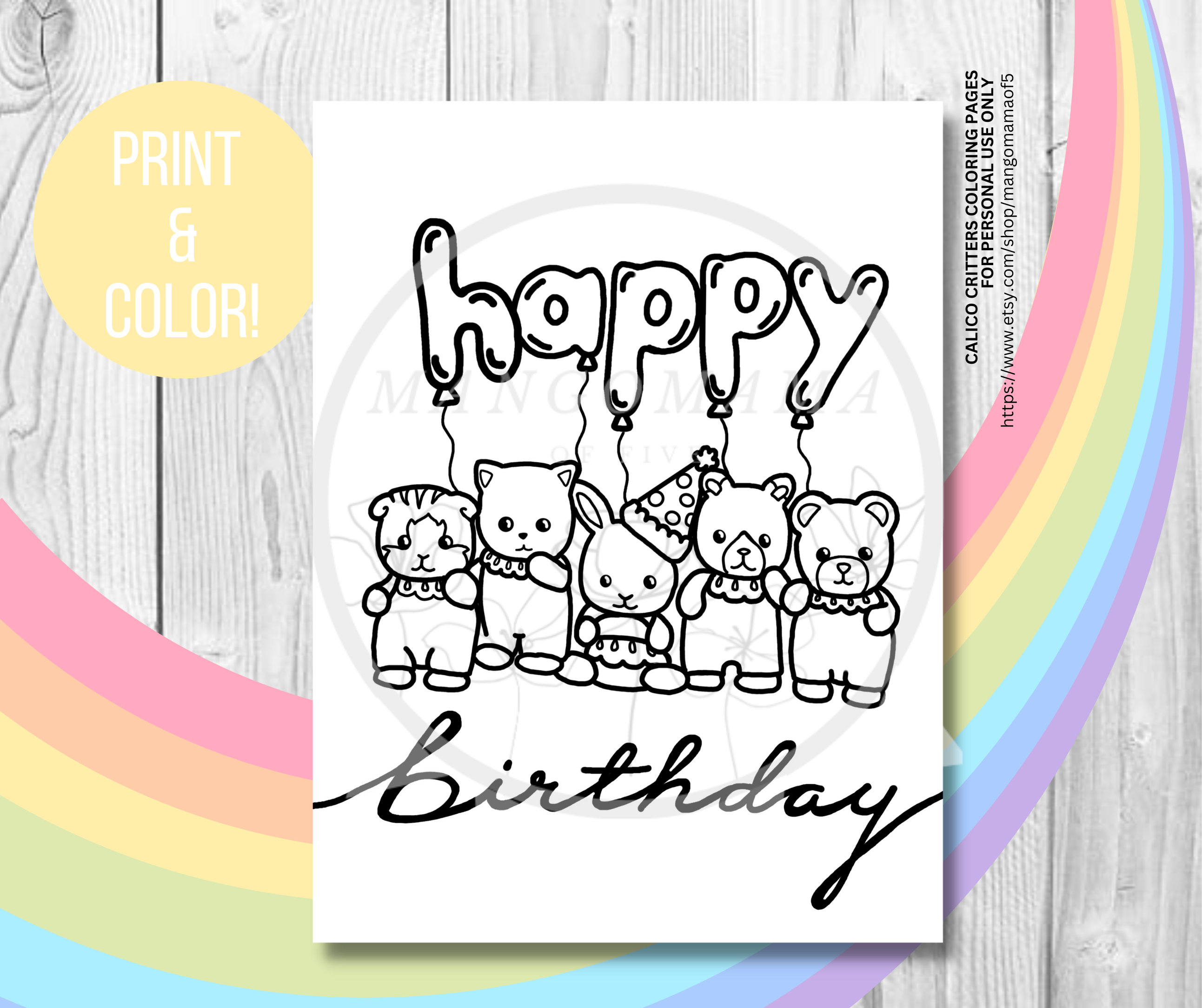 PRINTABLE Calico Critters Birthday Coloring Pages, DIY Print & Color ...