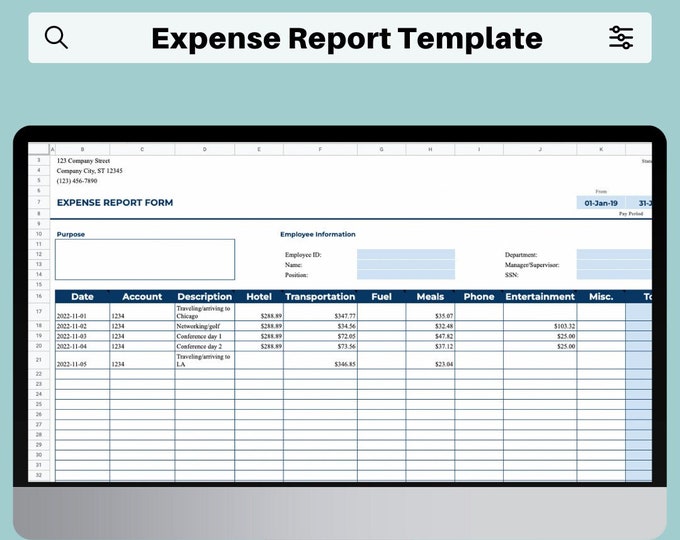 BUSINESS EXPENSE REPORT Excel Expense Tracker Sales Expense Report - Etsy