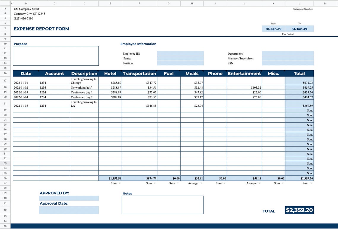 Expense Report Template - Etsy