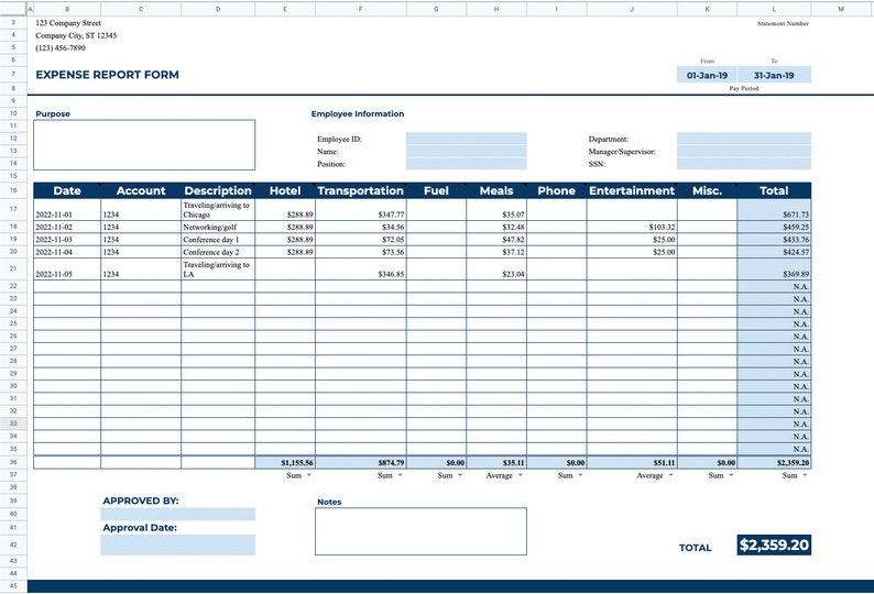 Expense Report Template - Etsy