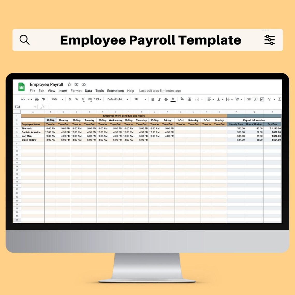 Employee Payroll Template | Payroll Tracker | Google Sheets | Small ...