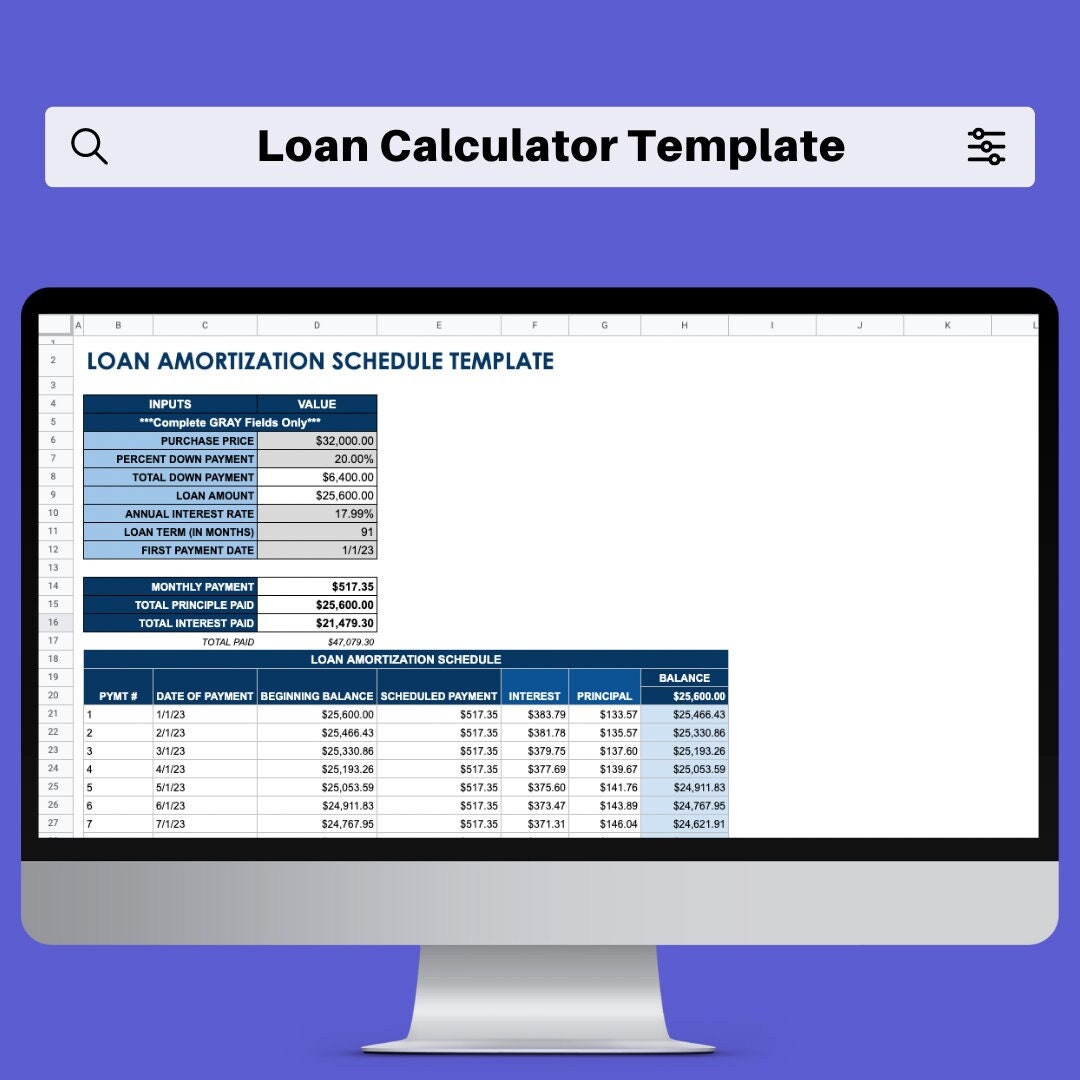 Loan Calculator Template - Etsy