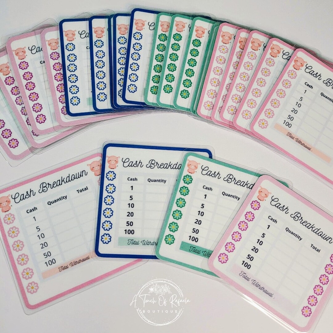 Cash Breakdown Card, Cash Withdrawal Card. Laminated Cash Card, Bank ...