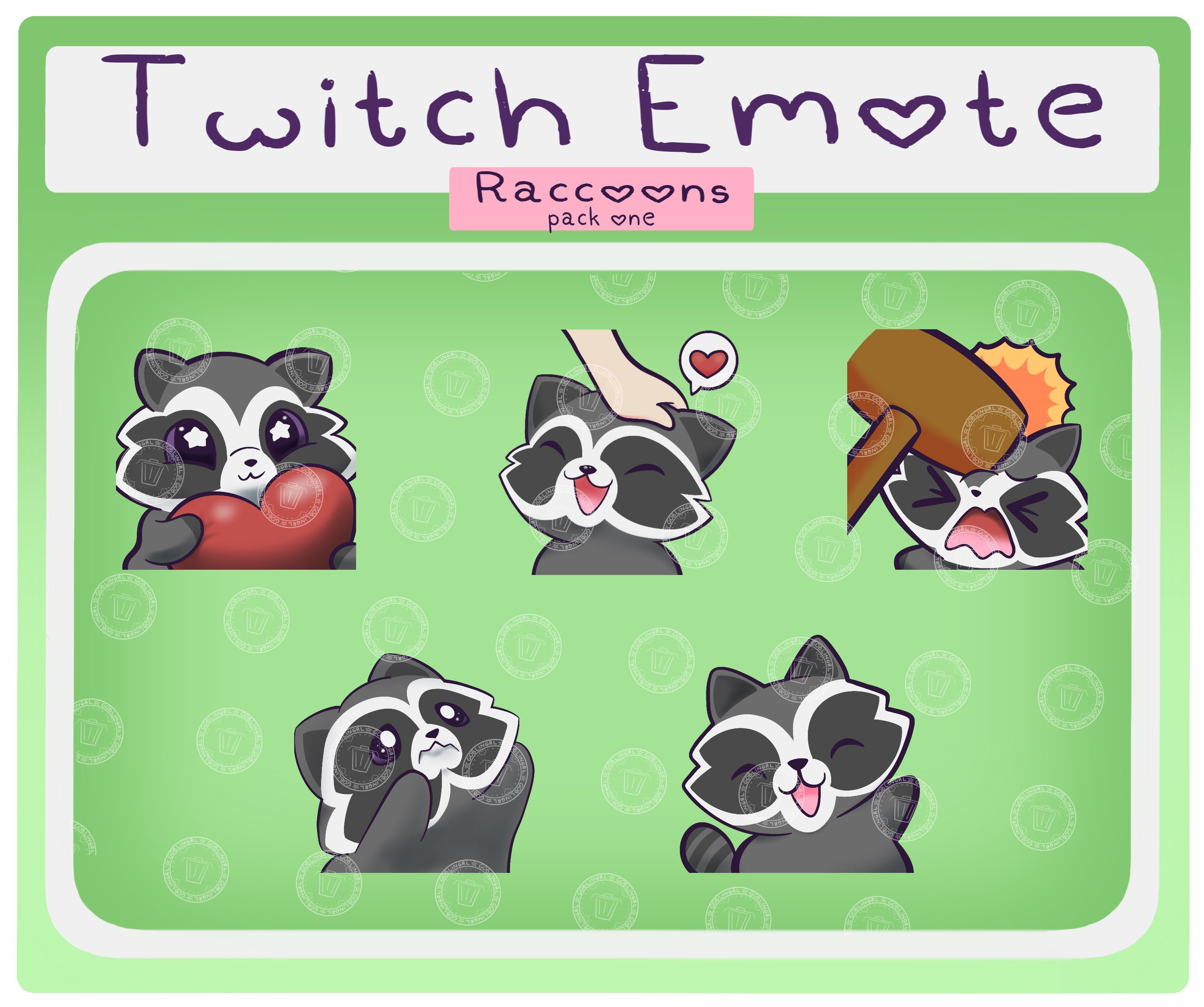 EMOTE PACK ONE - Kawaii Raccoon Emote - Heart, Headpat, Bonk, Uppies ...