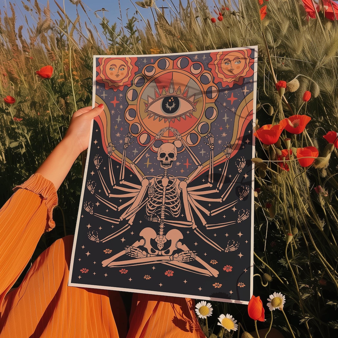 Trippy Zen Skeleton Art Print | Psychedelic Evil Eye Poster for Indie ...