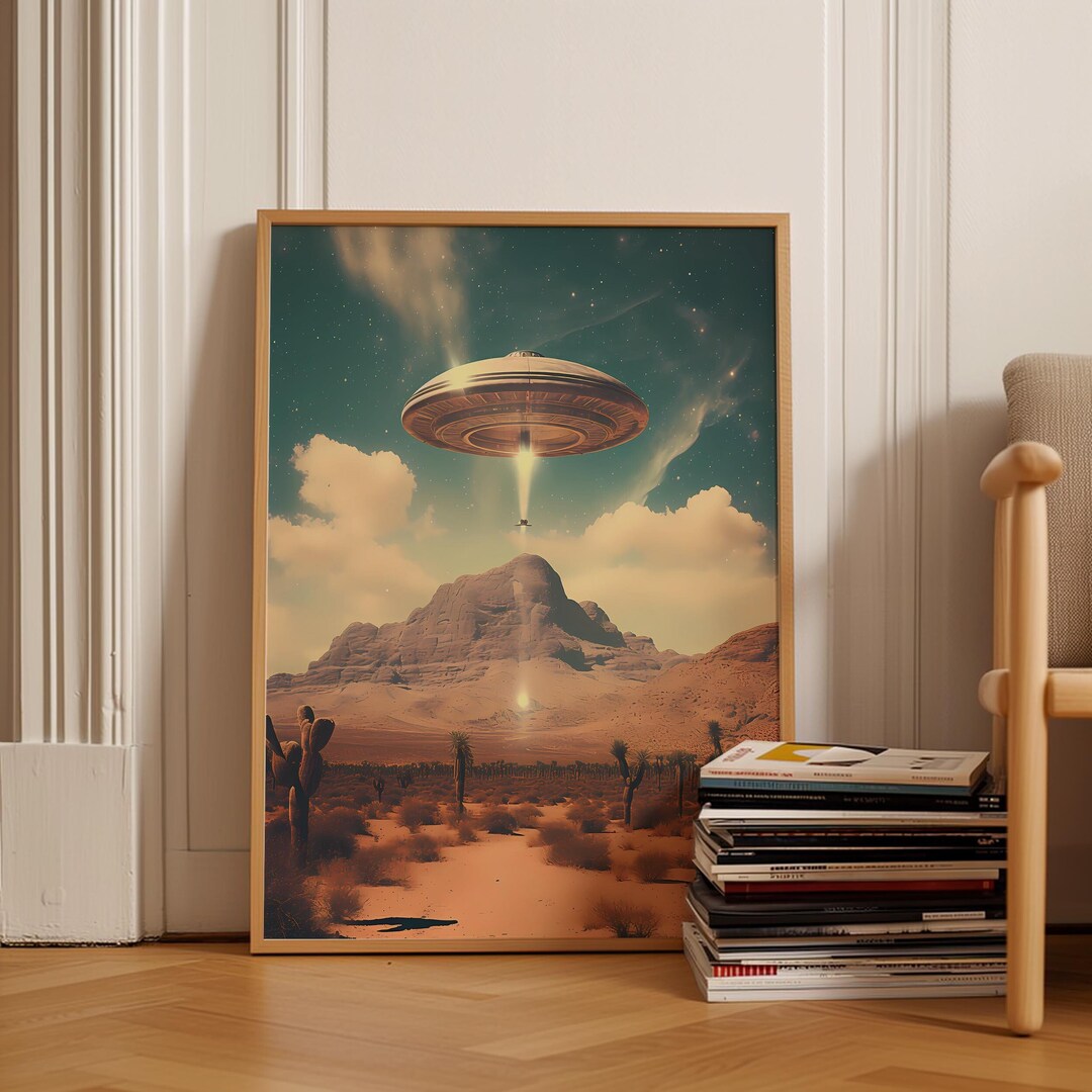 UFO Desert Landing Art Print Printable Alien Wall Art 80s Sci Fi Living ...