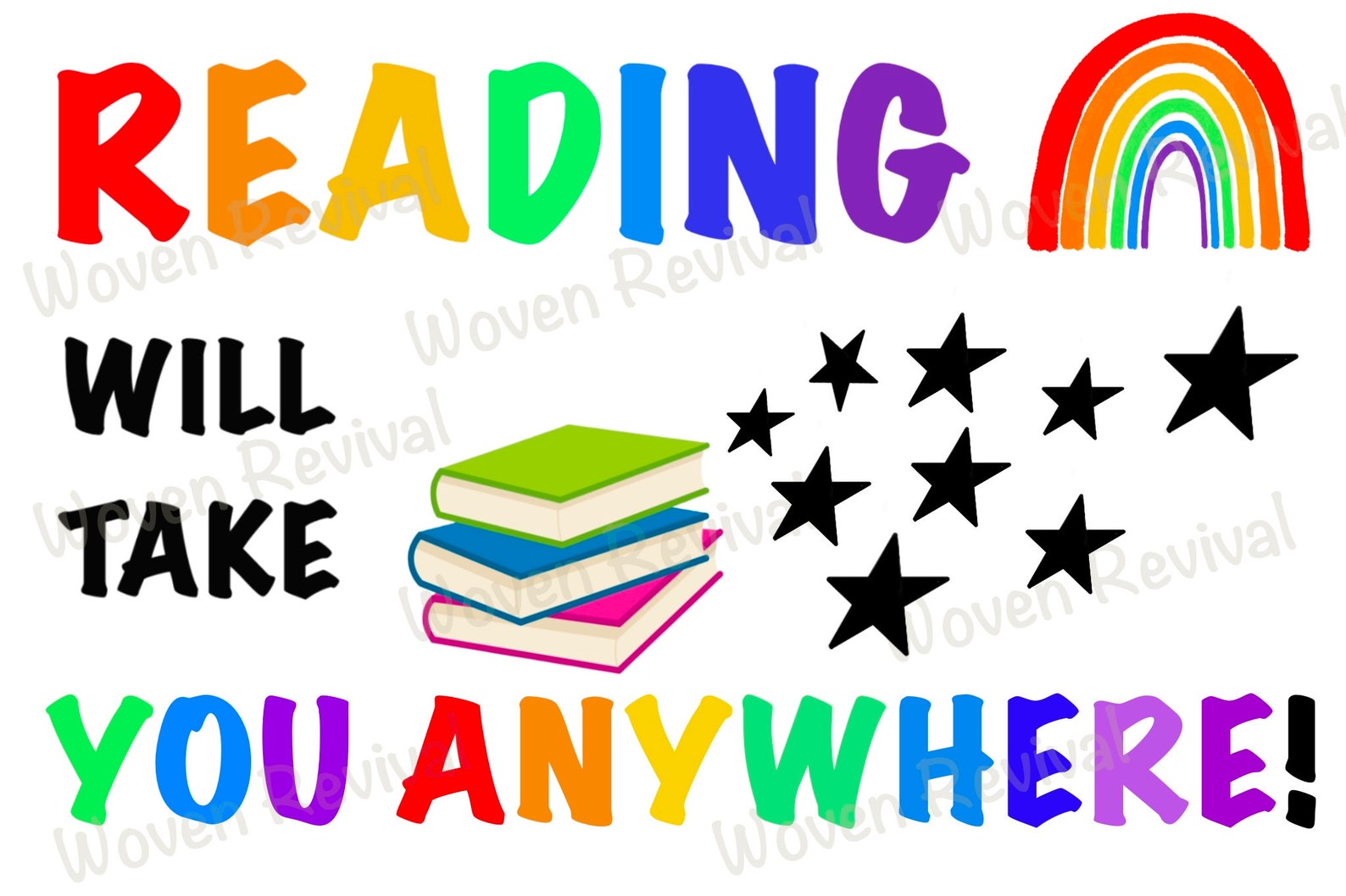 Reading Will Take You Anywhere Rainbow Primary Colors PNG Digital ...