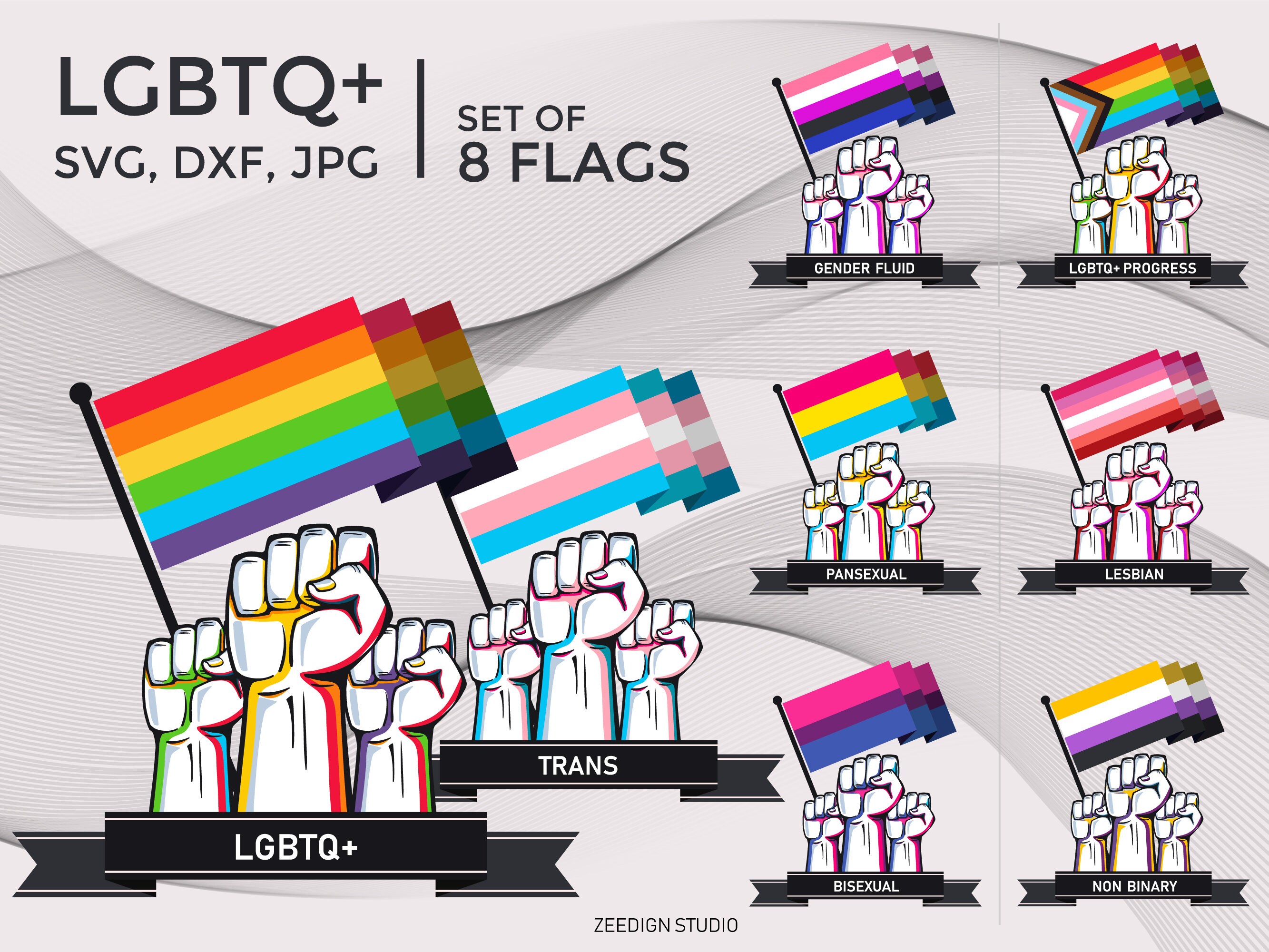 8 LGBT Svg, Dxf, Jpg Gender Flags, Pride Svg Bundle for LGBTQ Flags ...