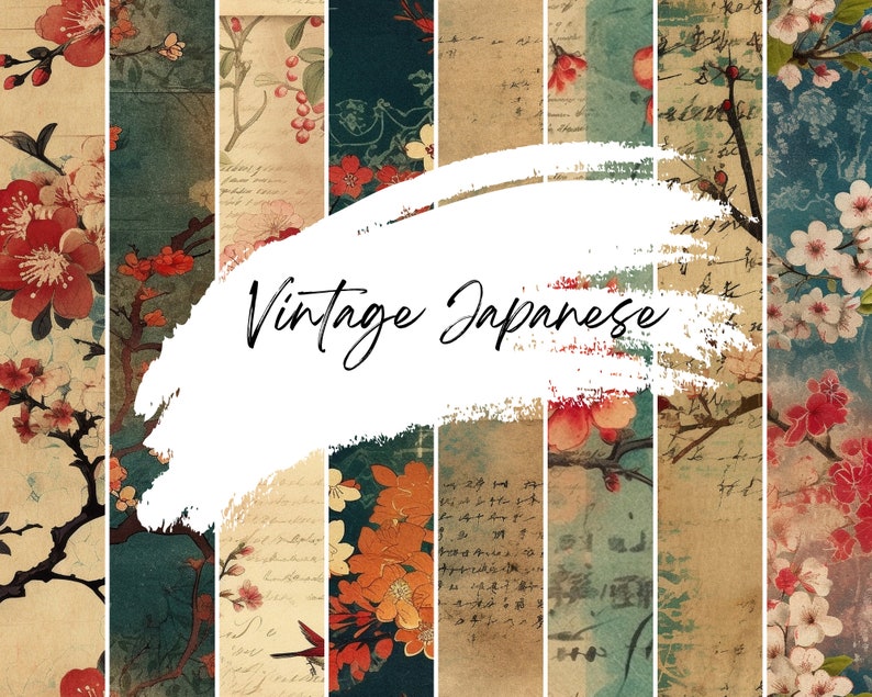 Japanese Vintage Digital Paper Pack 12 Unique Designs Instant Download ...