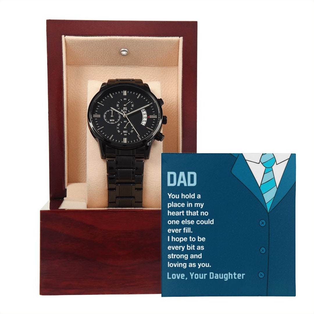 Black Chronograph Watch With Heartfelt Message Card , Watch for Dad ...