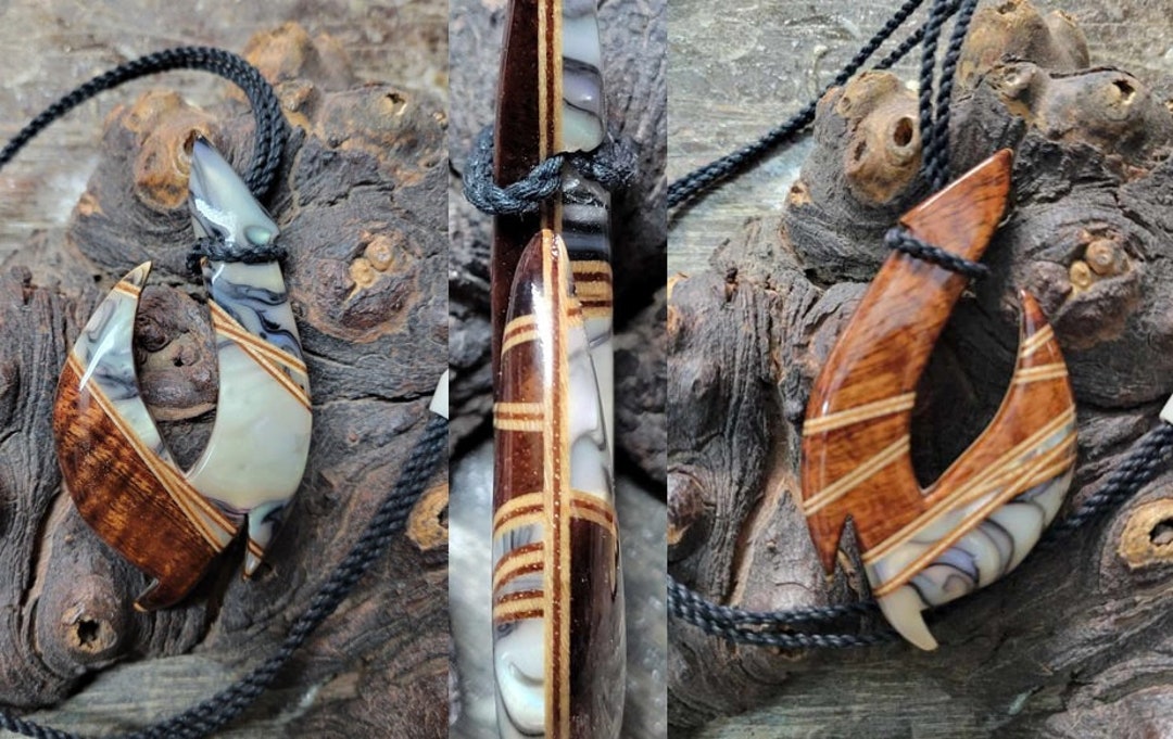 Maui Tang Fish Hook Necklace Hawaiian Twisted Curly Koa and Faux ...