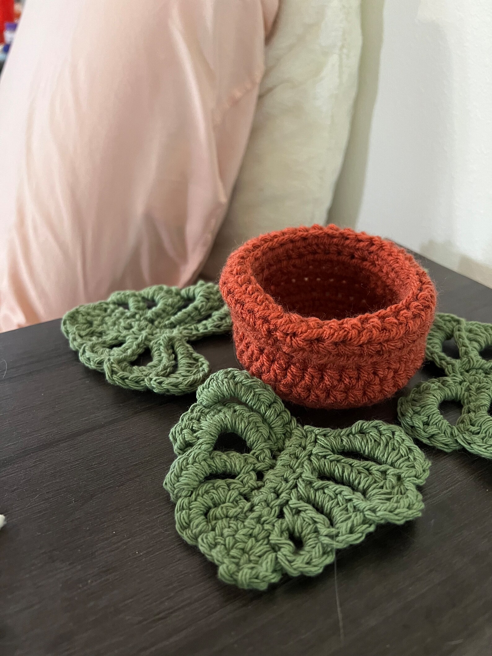 Tiktok Viral Crocheted Monstera Leaf Coaster Set and Pot - Faux Crochet ...