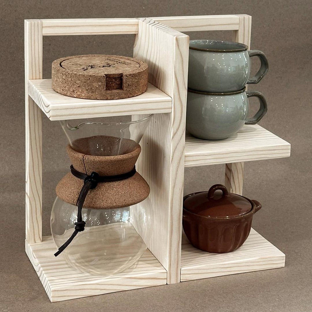 Wooden Coffee Bar| Mug Stand | Rustic Display Shelf | Tiered Cup Holder ...