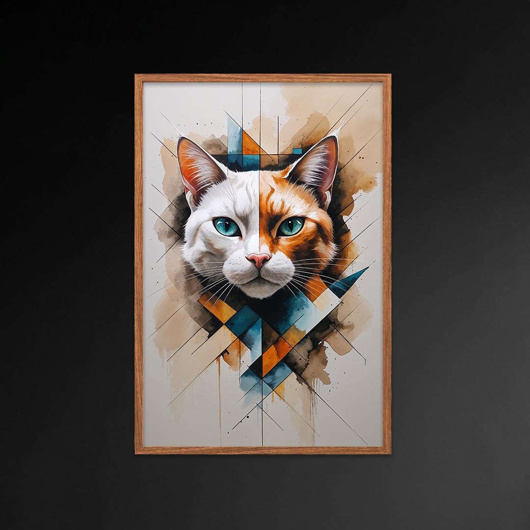 Printable Wall Art, Cubism Cat, Modern Rustic Decor, Minimalist Cubism ...