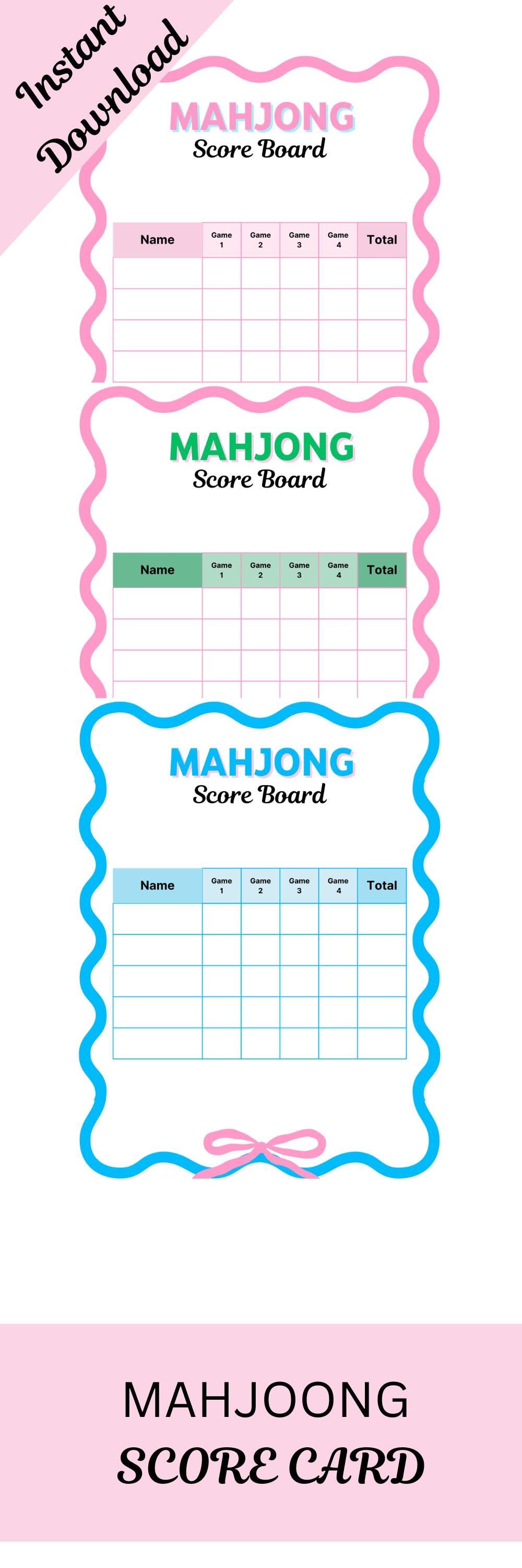 Printable Mahjong Scorecard Mahjong Score Keeper Game Night Party ...