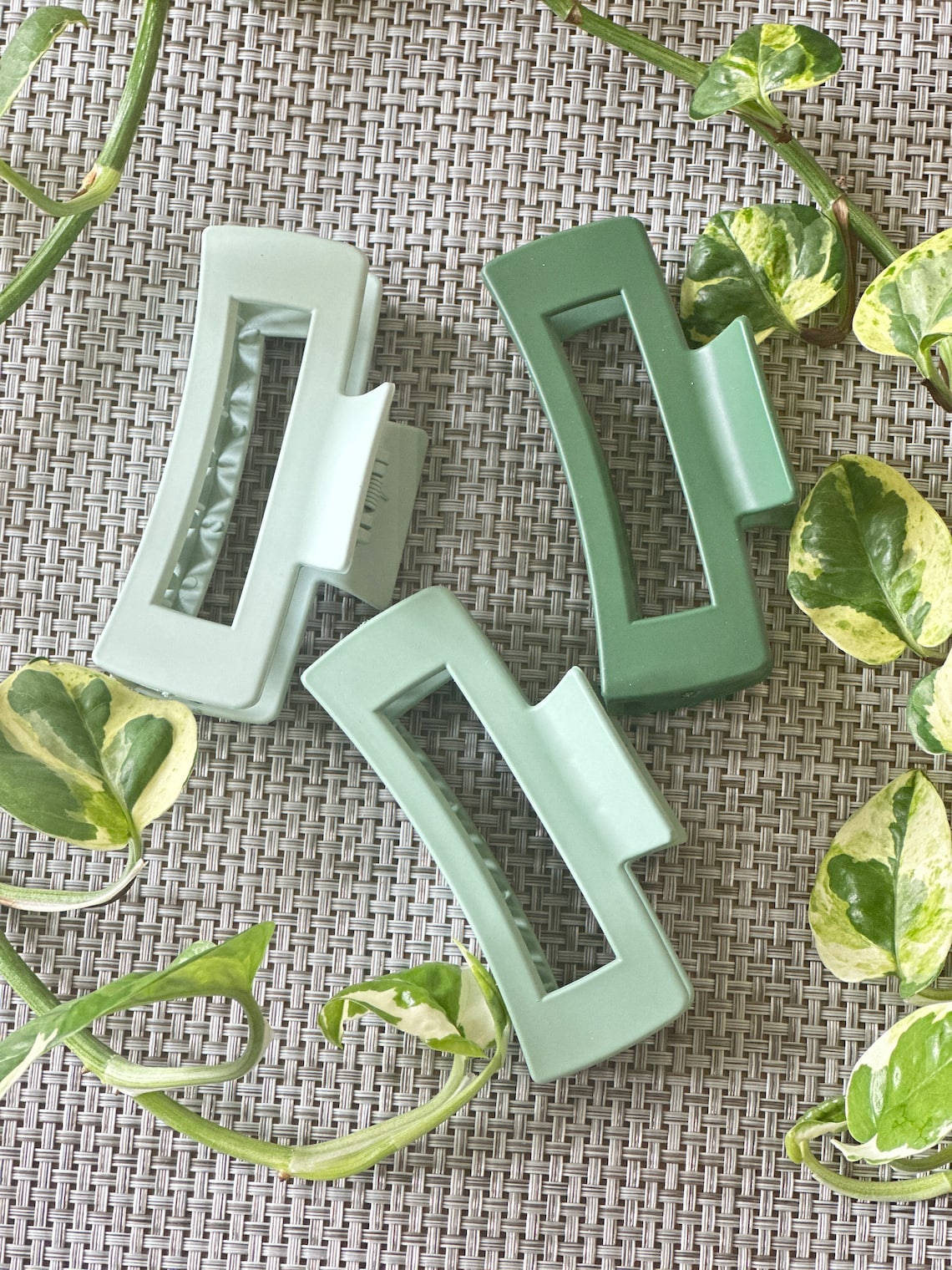 Large Sage Green Claw Clip 3 Pack Rectangular Hair Claw Clip Cute Hair ...