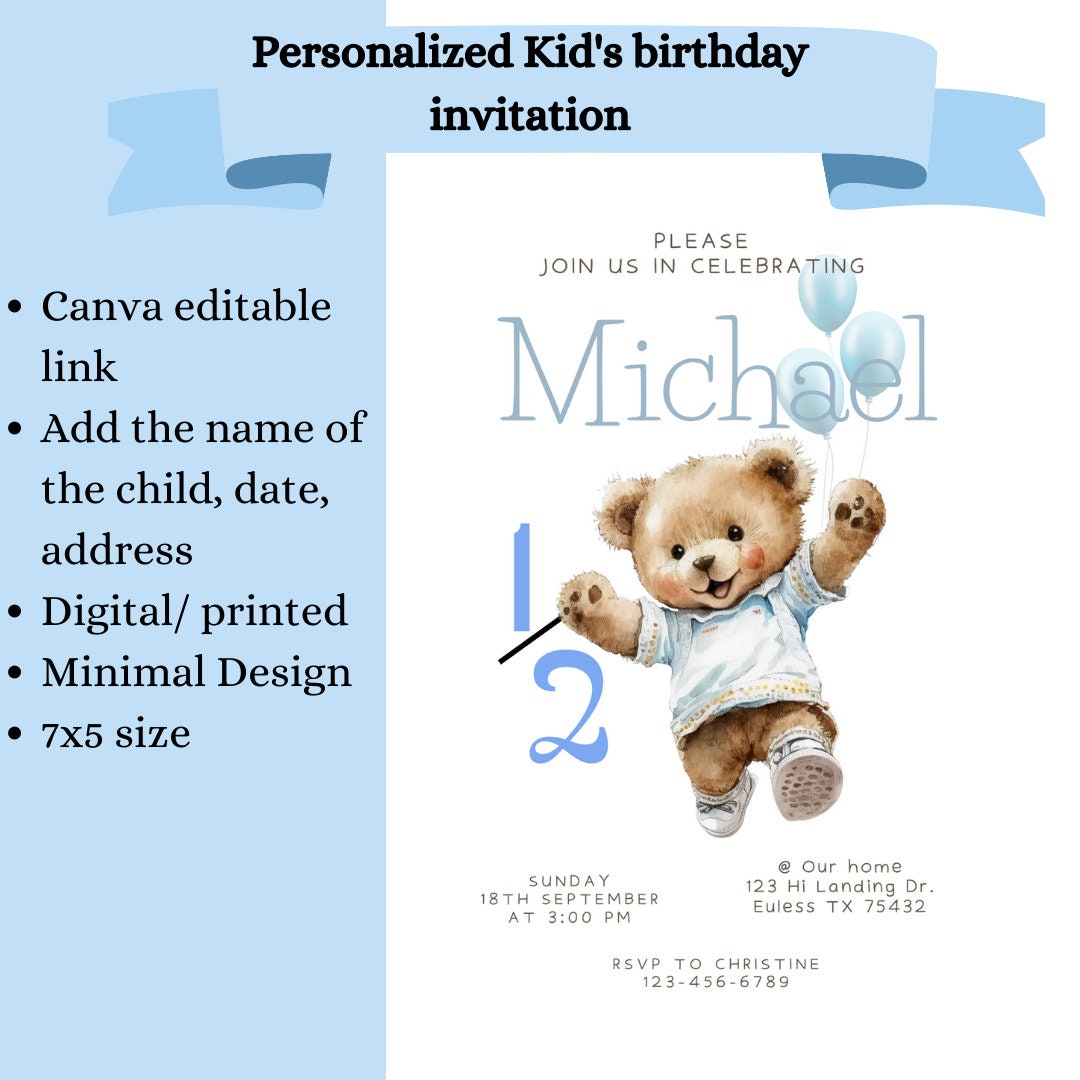 Editable 6 Months Baby Boy Birthday Party Invitation Digital Download ...
