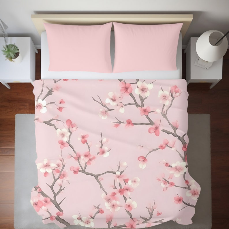Cherry Blossom Duvet Cover Sakura Floral Bedding Soft Flower Design ...