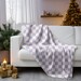 Lilac Checkered Velveteen Plush Blanket Soft Light Purple Checkered ...
