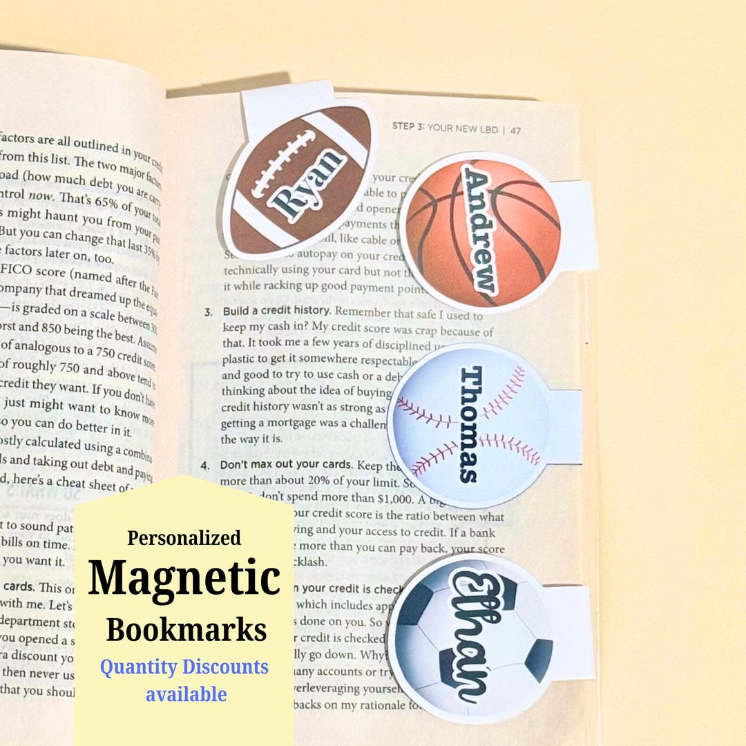 Sports Magnetic Bookmark Gift Custom Name Bookmark for Booklover Cute ...