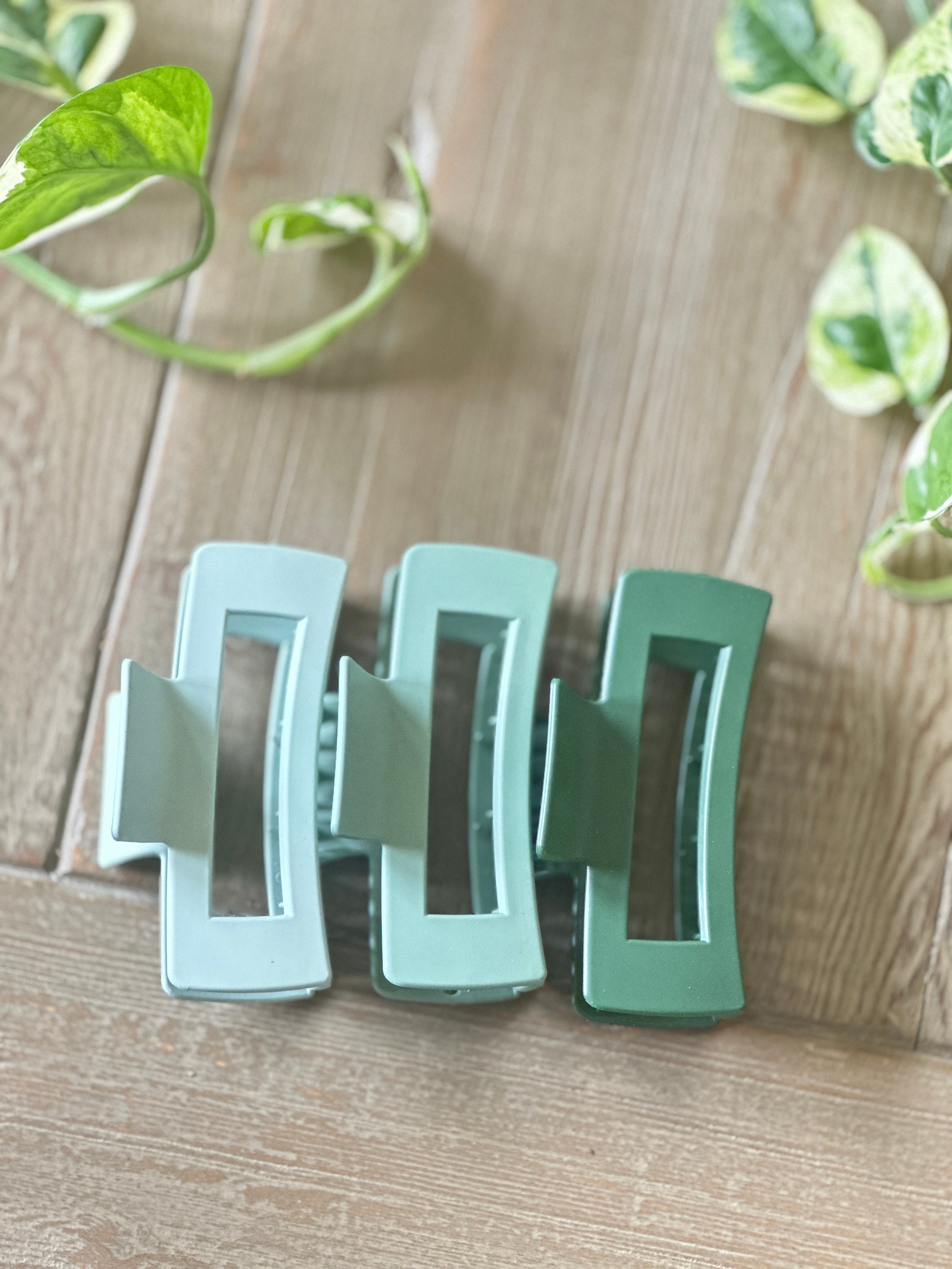 Large Sage Green Claw Clip 3 Pack Rectangular Hair Claw Clip Cute Hair ...