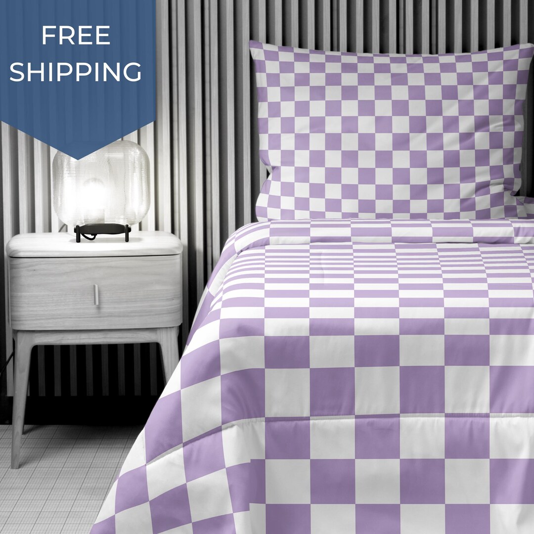 Girl Room Decor College Lilac Checker Comforter Bedding for Tween ...