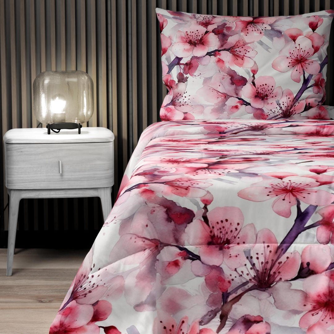 Cherry Blossom Comforter Set Japanese Bedroom Decor Teen Room Bedding ...