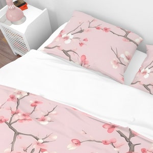 Cherry Blossom Duvet Cover Sakura Floral Bedding Soft Flower Design ...