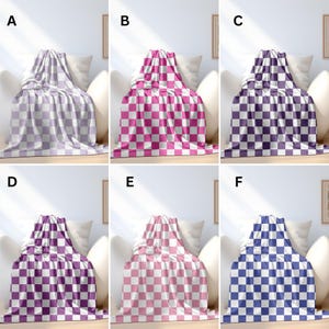 Lilac Checkered Velveteen Plush Blanket Soft Light Purple Checkered ...