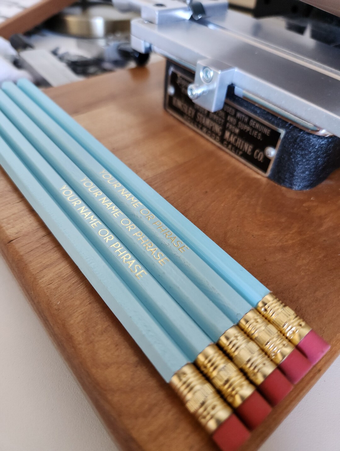 Personalized Pastel Blue Pencils: Gold Foil Stamped, Set of 5 - Etsy
