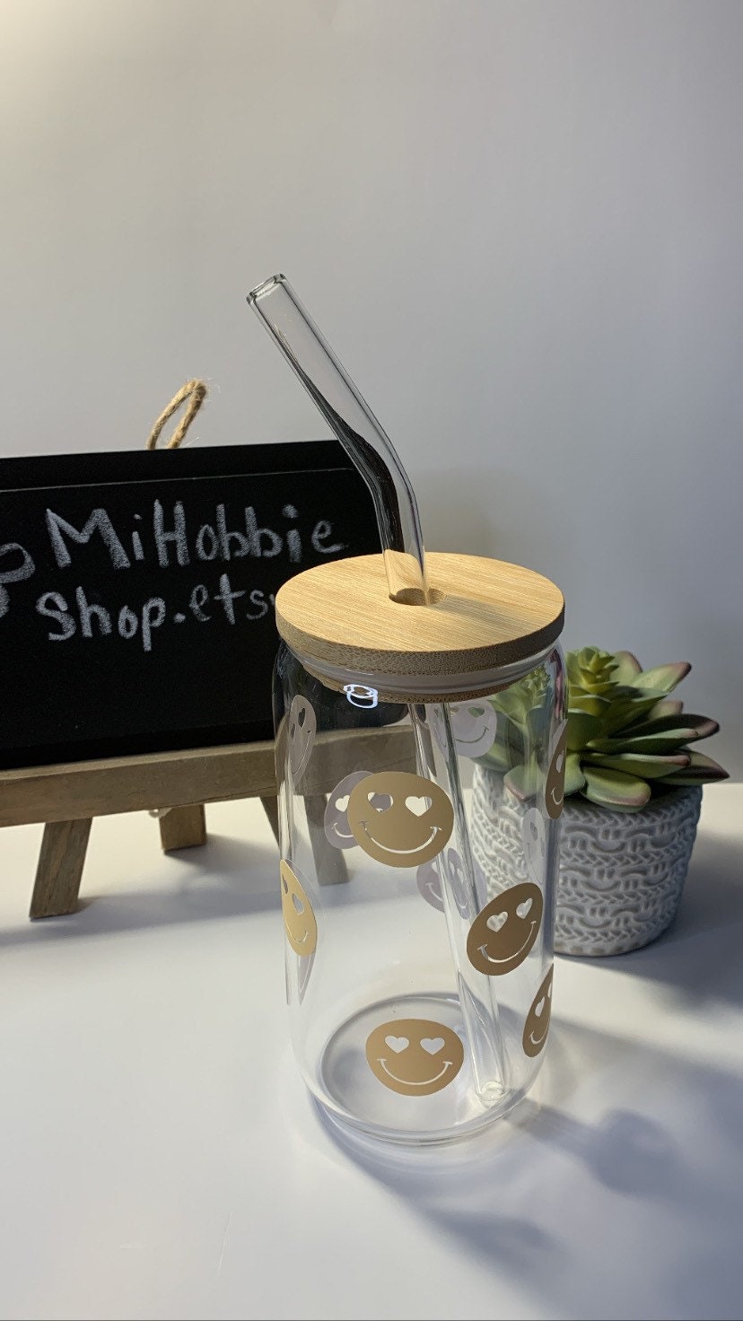 Smiley Face Glass Cup / Glow in the Dark Glass Cup / Beer Can Glass Cup ...